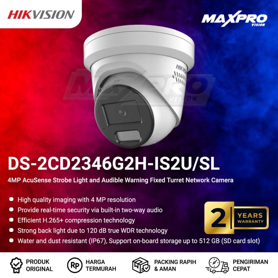 Jual DS-2CD2346G2H-IS2U/SL - HIKVISION IP 4MP ACUSENSE STROBE LIGHT TWO ...