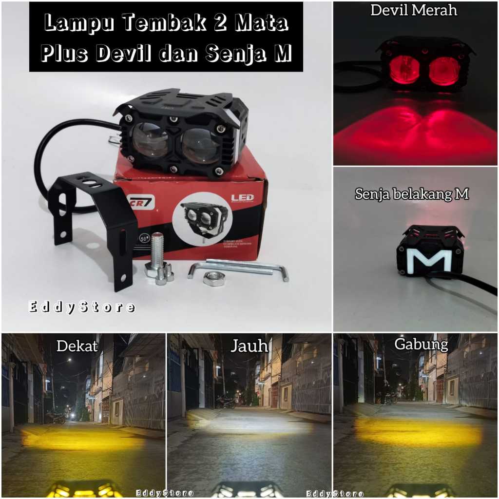 Jual Lampu Tembak 2 Mata CR7 - CS1072 Plus devil Merah dan senja full ...