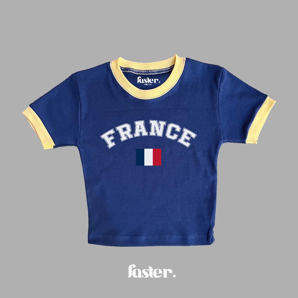 Jual crop top ringer blue cream france flag baby tee | Shopee Indonesia