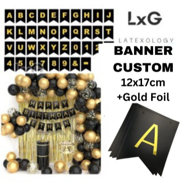 Jual Custom Banner Huruf Gold Foil BLACK 12x17cm, Bunting Flag(Tedhak ...