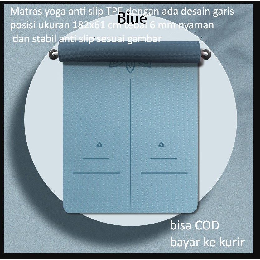 Jual Matras yoga anti slip TPE dengan ada desain garis posisi ukuran ...