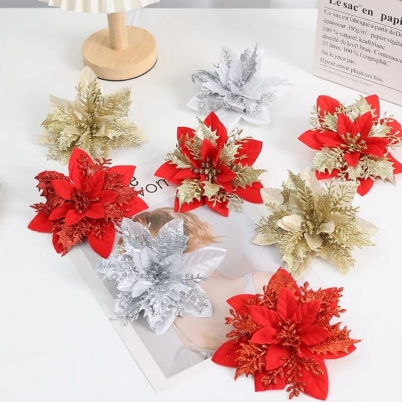 Jual Aksesoris Hiasan Bunga Gold Natal Gantungan Pohon Natal Bunga ...