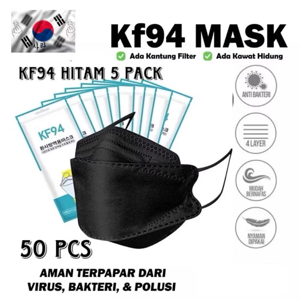 Jual MASKER KF94 KOREA ISI 50PCS MURAH / KF94 DEWASA 50PCS / KF94 ISI 50PCS | Shopee Indonesia