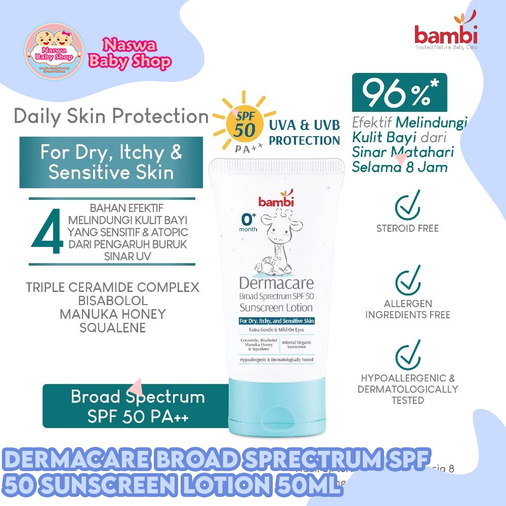 Jual Bambi Dermacare Broad Sprectrum Sunscreen Lotion SPF 50 PA++ 50ml ...
