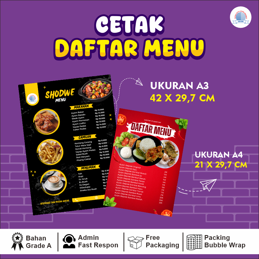 Jual CETAK DAFTAR MENU UKURAN A3 & A4 LAMINATING (FREE DESIGN) | Shopee ...