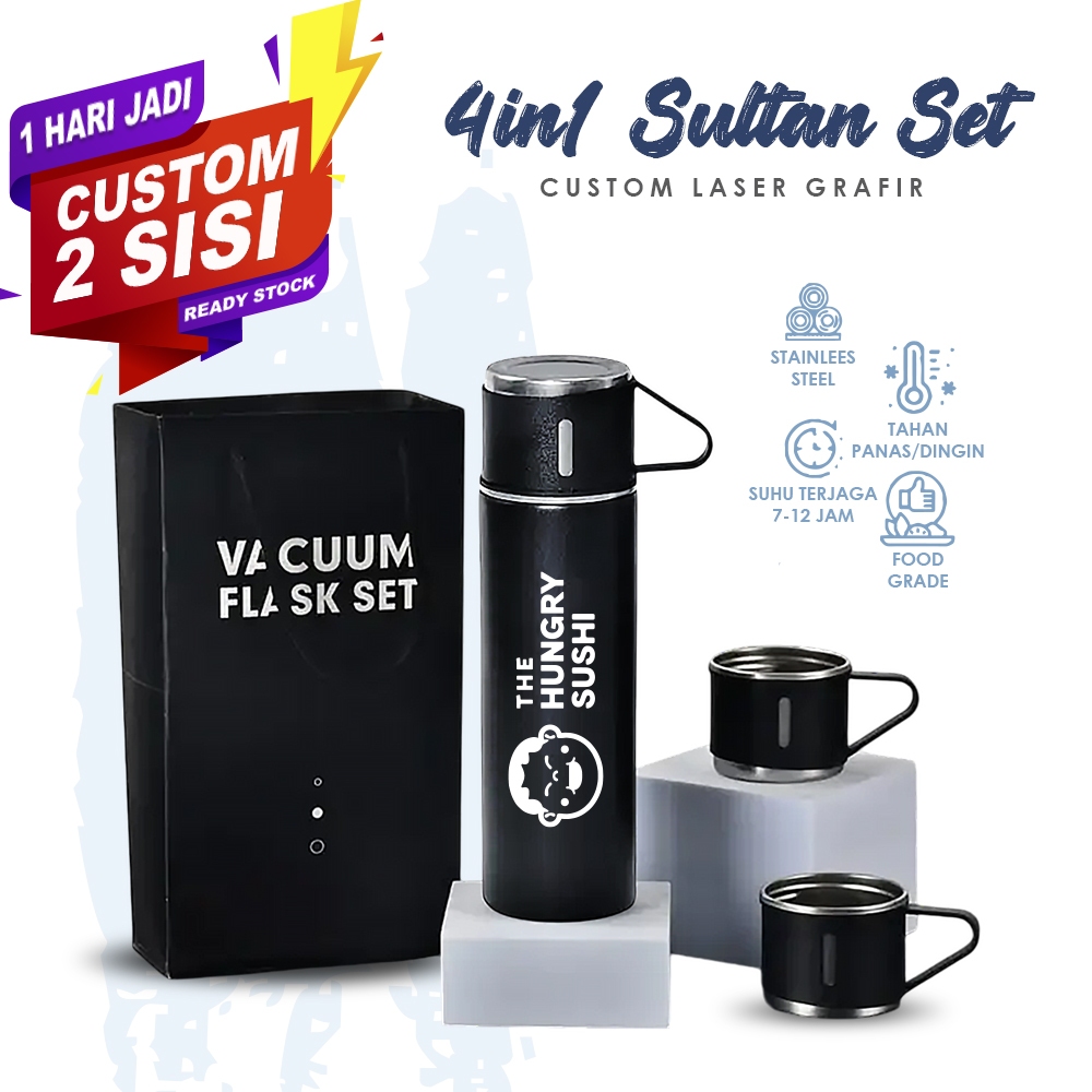 Jual Vacuum Flask set sultan 4in1 Gratis Custom nama stainlees steel ...
