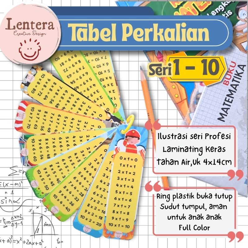 Jual Kartu Flash Card Ring Tabel Perkalian 1-10 Tebal Tahan Air ...