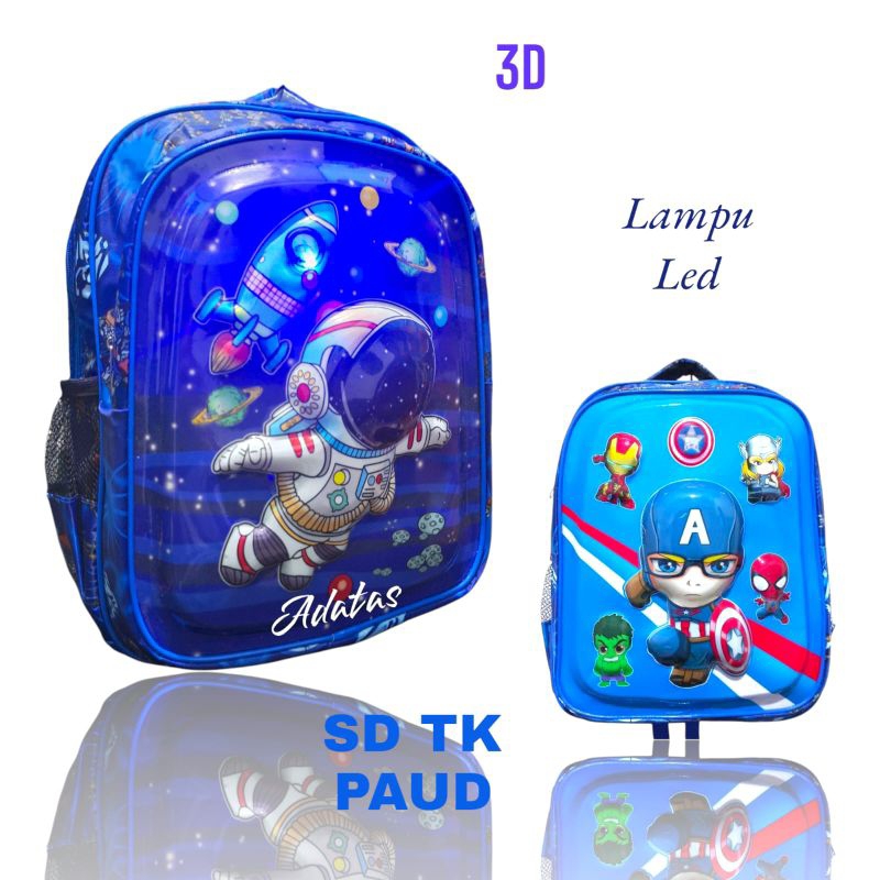 Jual ADATAS / TAS ANAK 3D LED SD TK PAUD EMBOS TIMBUL VARIAN KARAKTER | Shopee Indonesia