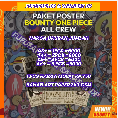 Jual Poster Bounty One Piece Terbaru Poster Wanted Paket Komplit SHP ...
