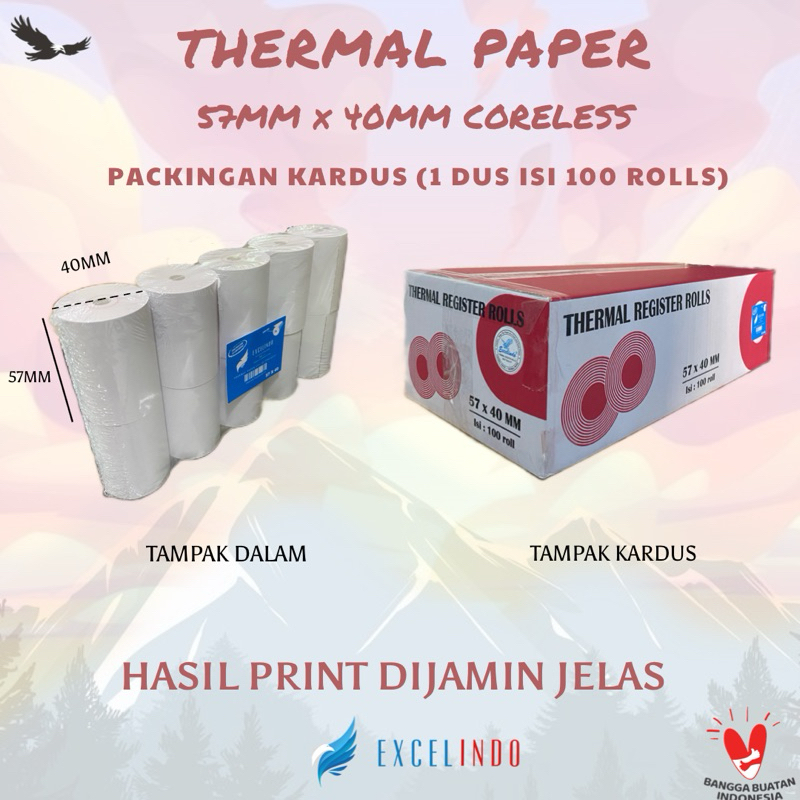 Jual (1 DUS/100 ROLL) Kertas Kasir Thermal Paper kertas EDC 57x38 ...