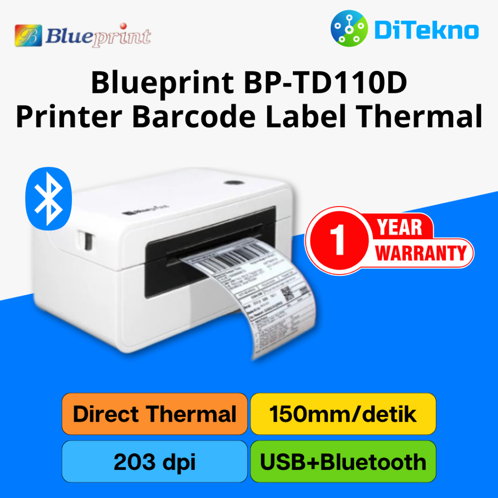 Jual Blueprint BP TD110D Bluetooth USB Printer Resi Barcode Label Thermal | Shopee Indonesia