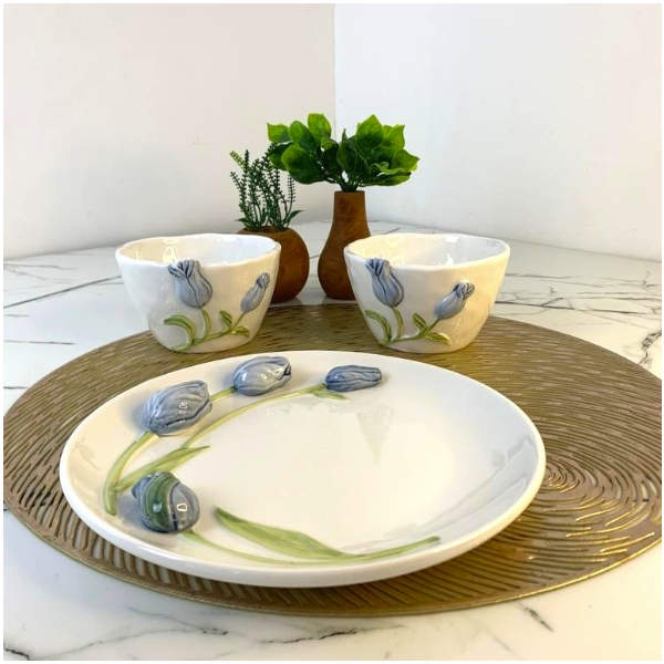 Jual Set Dinnerware 3D Bunga Tulip Biru Porselen Piring Mangkuk Cangkir ...