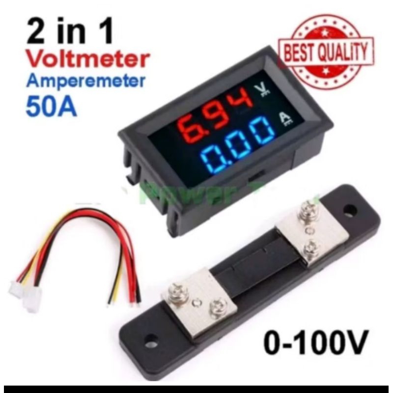 Jual combo DC Volt meter Ampera meter 100V 50A Volt Ampere meter ...