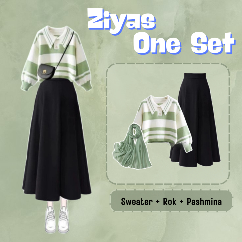 Jual Ziyas One Set Korean Style (Sweater, Rok, Hijab) One Set Wanita ...