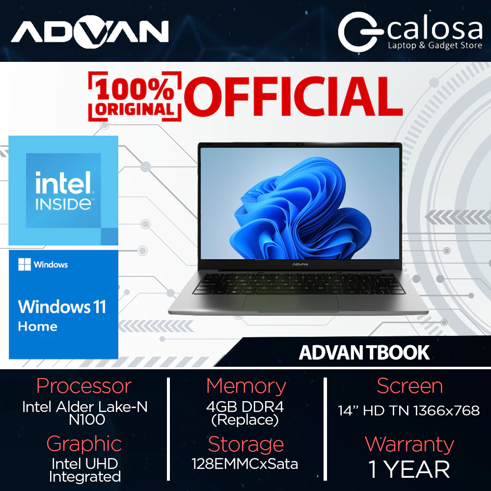 Jual Advan Laptop Baru TBOOK 14 inch Intel N100 setara core i3 8130U ...