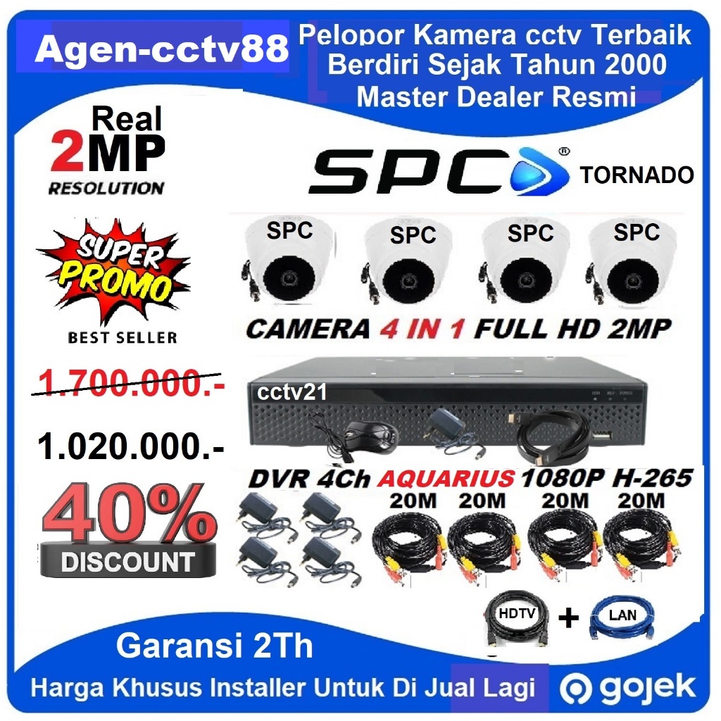 Jual Paket 4Camera CCTV 2MP SPC Tornado+DVR 4CH AQUARIUS+Kabel 80M+HDTV ...