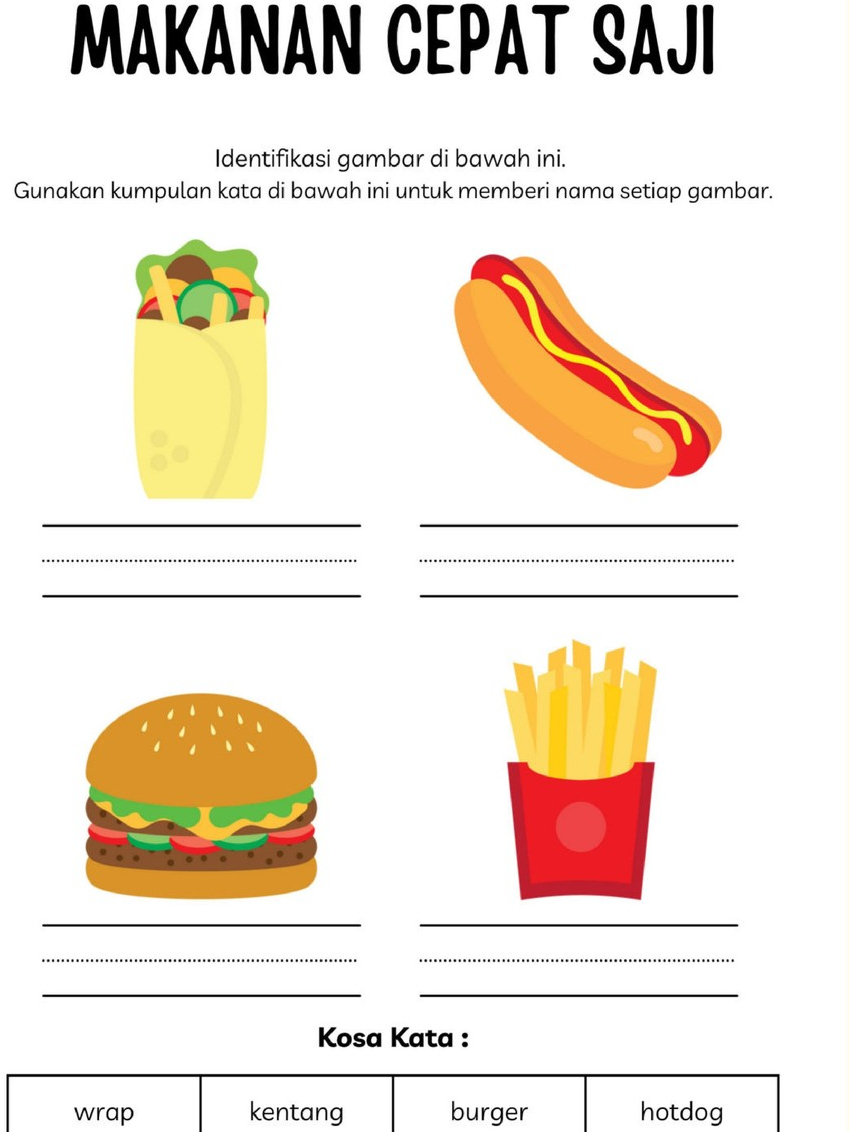 Jual Hard Copy Worksheet Makanan Cepat Saji | Shopee Indonesia