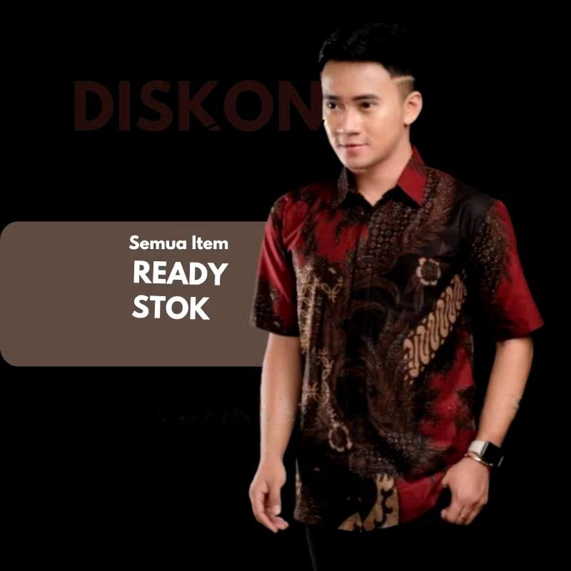 Jual Hem Kemeja Pria Batik Lengan Pendek Premium Warna Merah Marun ...