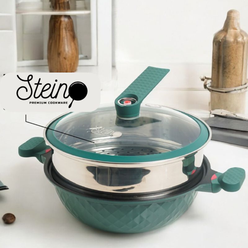 Jual STEIN PLATINUM Semi Pressure Wok 32cm Beige Green Emerald Kukusan Presto Wok Penggorengan ...