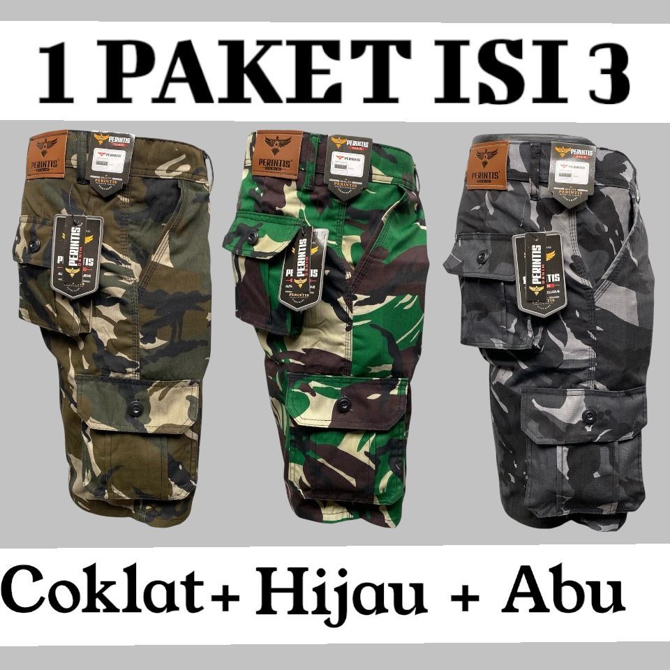 Jual paket hemat !!! 1 paket isi 3 celana loreng army pendek pria ...