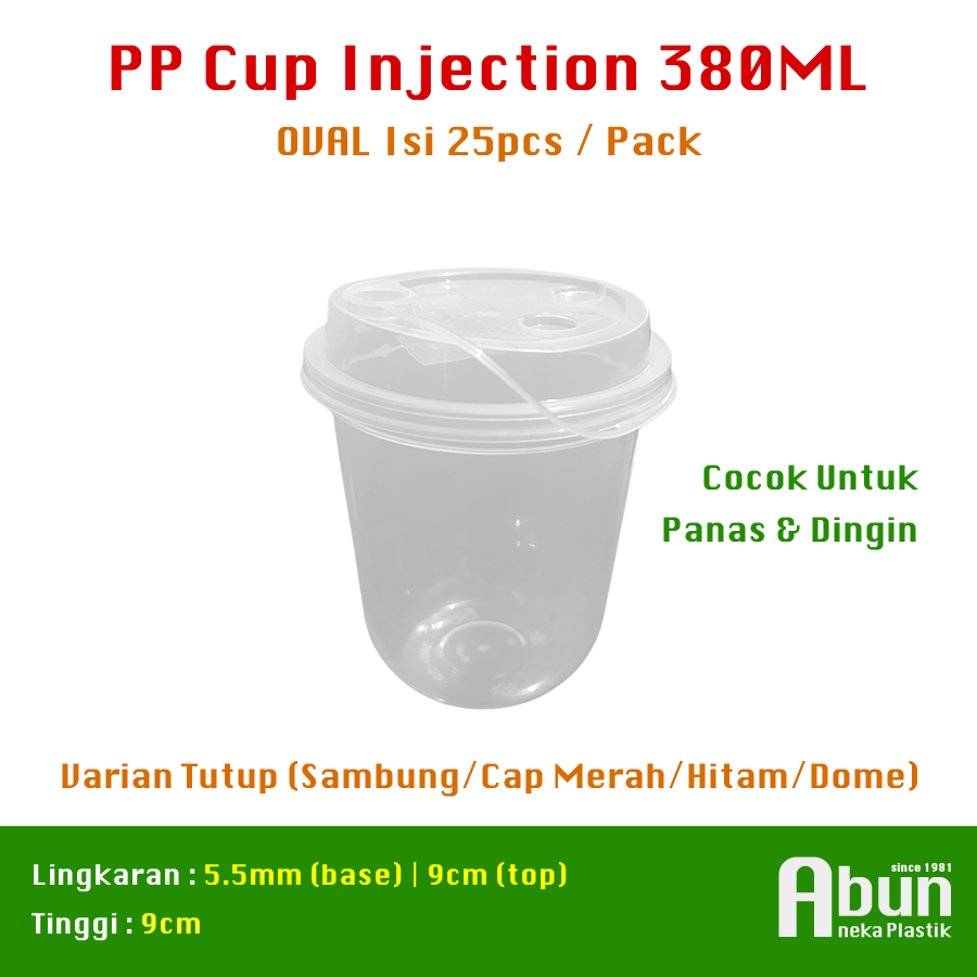 Jual Cup PP Injection 380ml (12oz) Oval Isi 25pcs (Plus Lid+Cap ...