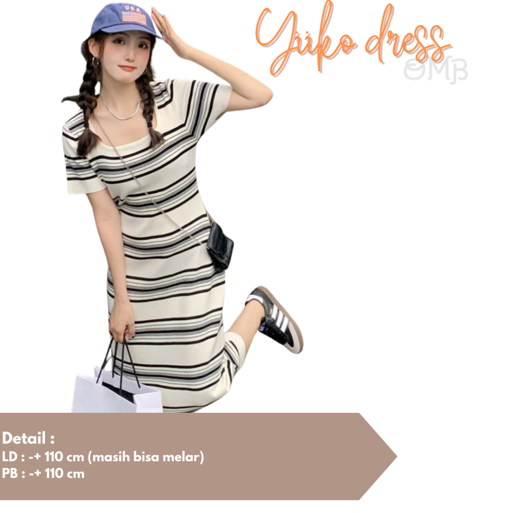 Jual Midi dress Yiiko gaun panjang bergaris rajutan korea dres wanita -#OMB | Shopee Indonesia