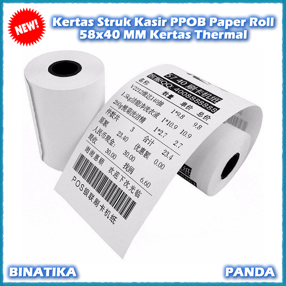 Jual Kertas Struk Kasir PPOB Paper Roll 58x40 MM Kertas Thermal Pos Receipt Mini Portable Mobile ...