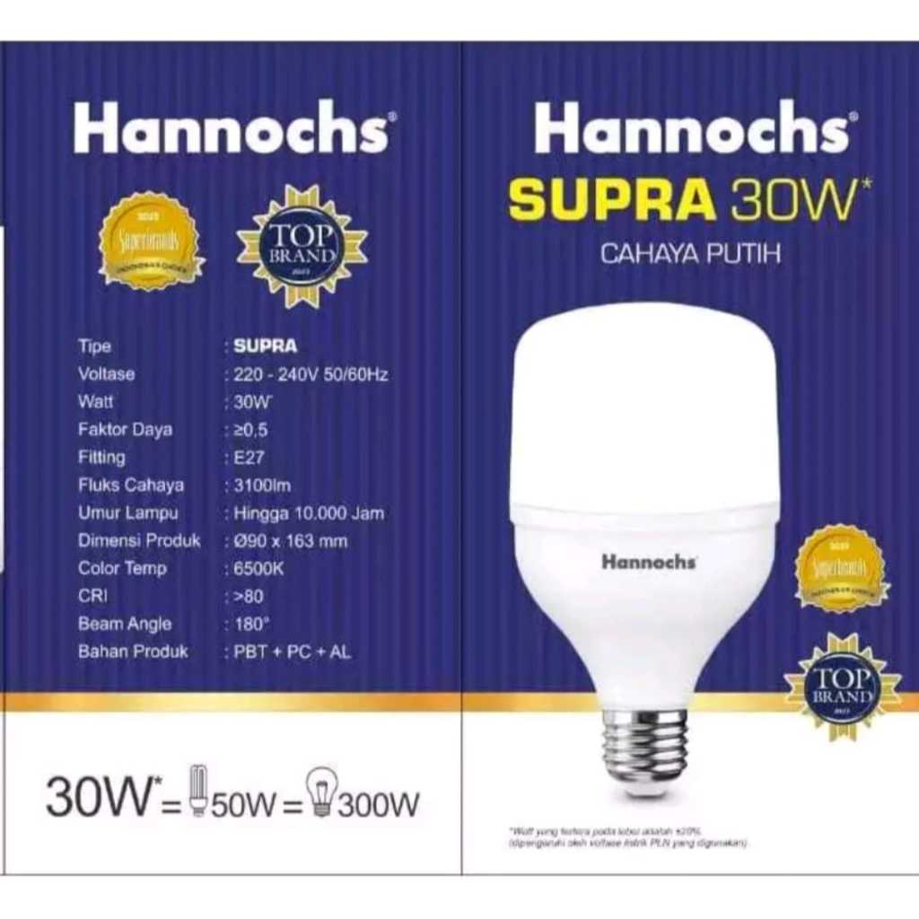 Jual Lampu LED Hannochs Supra 30 watt Bohlam Bola Lampu LED 30w Putih Garansi | Shopee Indonesia