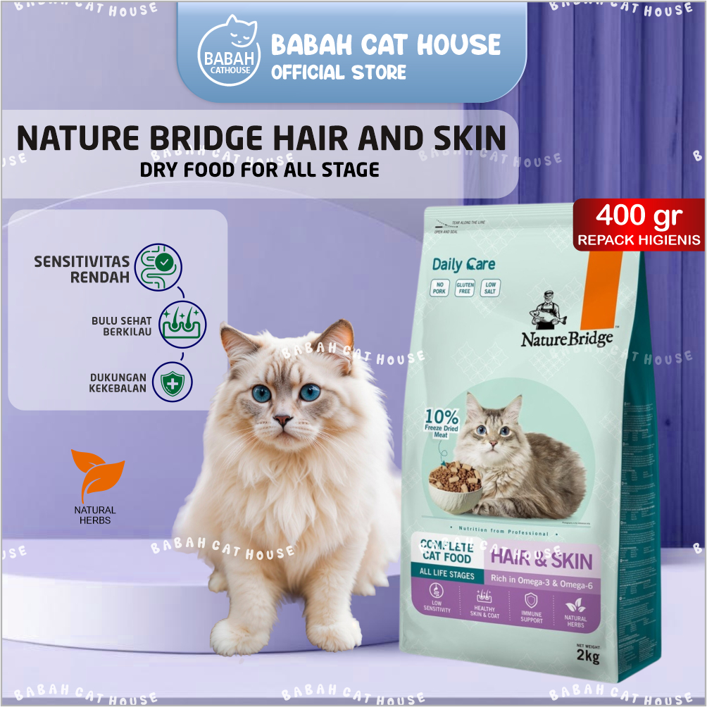 Jual NATURE BRIDGE HAIR AND SKIN ALL LIFE STAGES 400GR Makanan Kucing ...