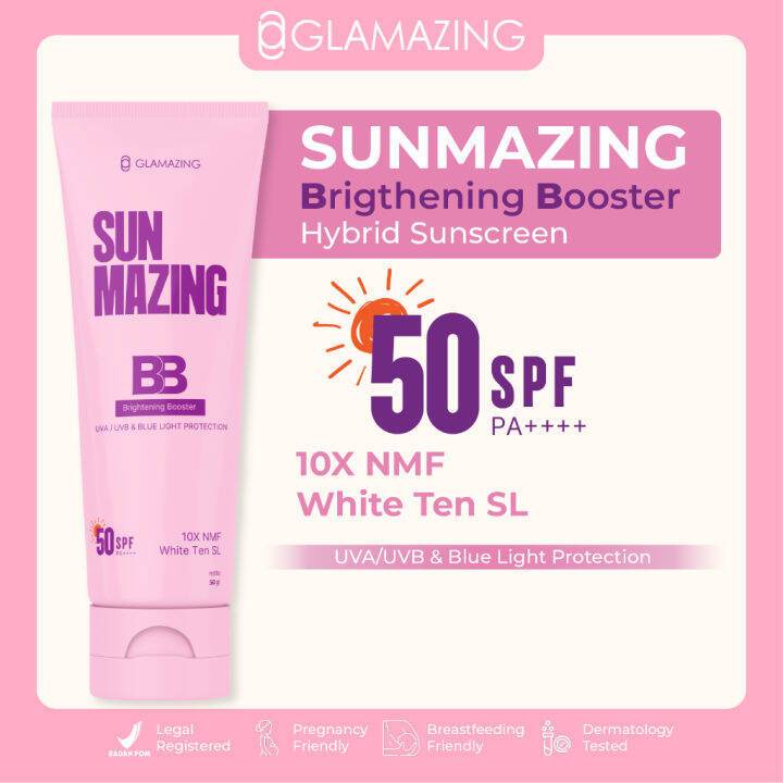 Jual GLAMAZING Sunmazing Brigthening Booster Hybird Sunsreen SPF50 PA ...