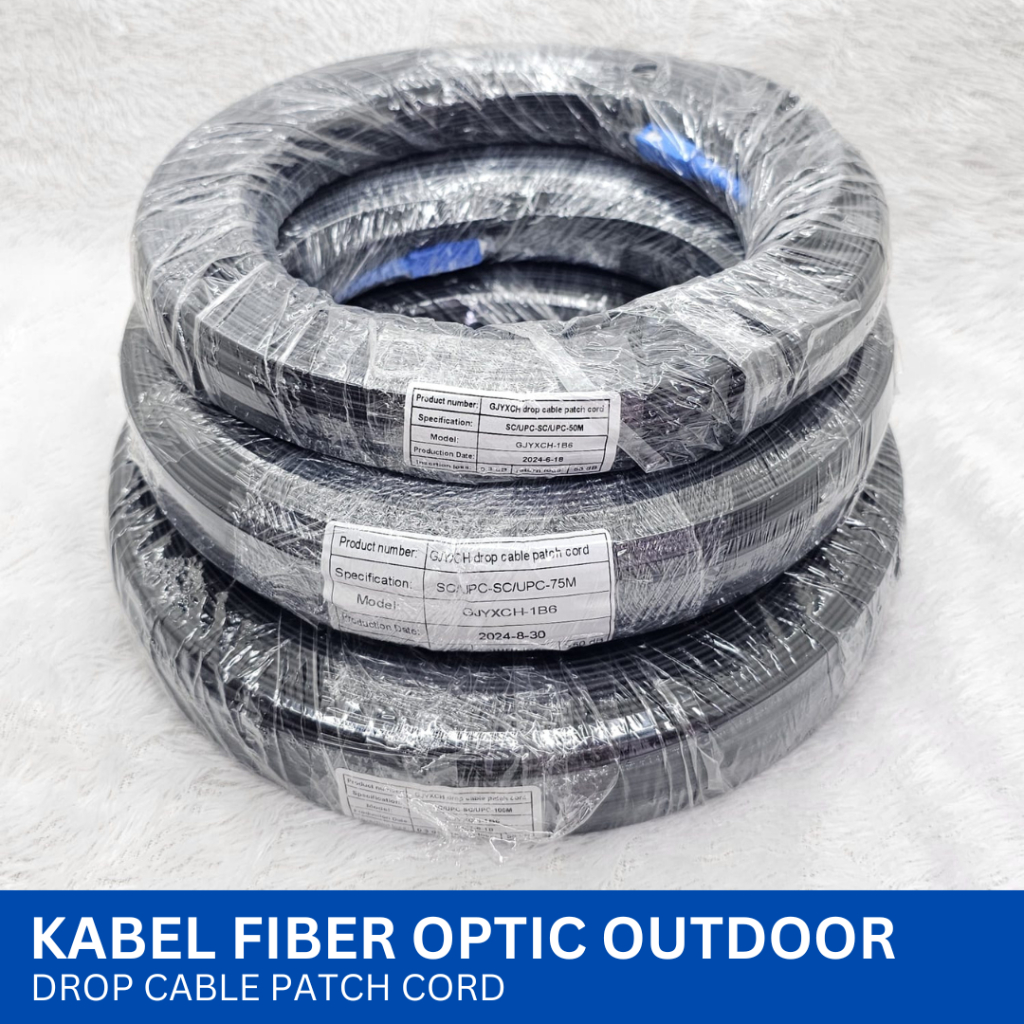 Jual INTERLUC KABEL FIBER OPTIC DROP CABLE PATCH CORD HITAM 50M 75M ...