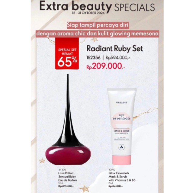 Jual radiant ruby set ( ruby parfum + mask and scrub essentials ...