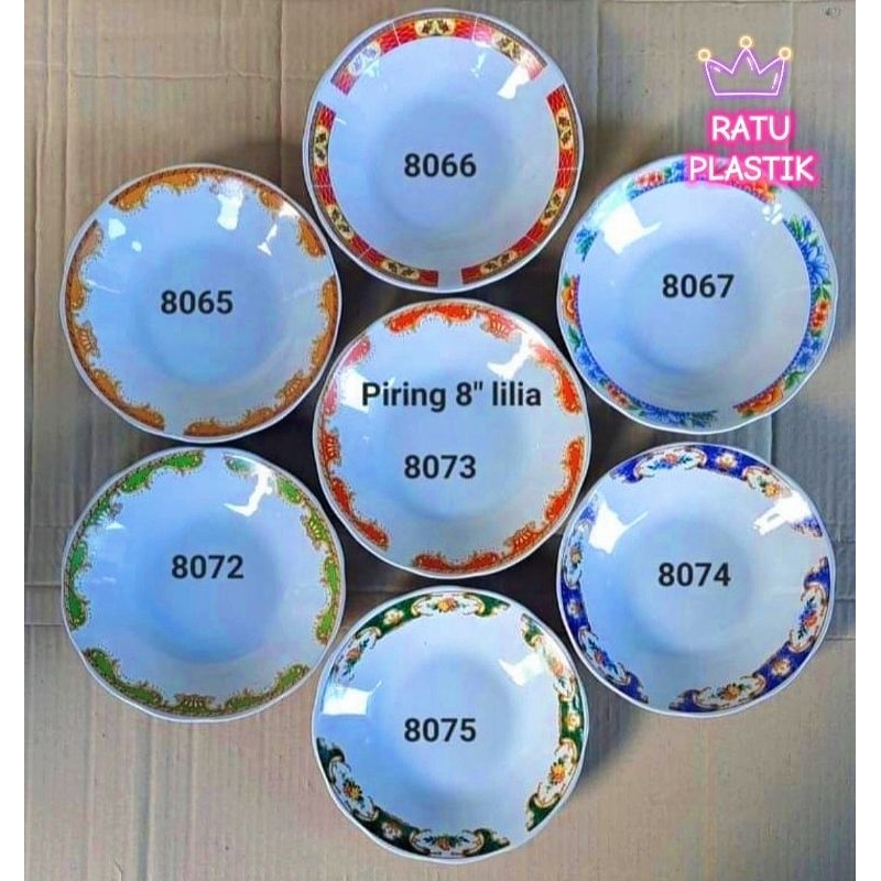 Jual Piring Keramik Lilia Motif Mahkota piring Makan 8" 8 inch (3 Biji ...