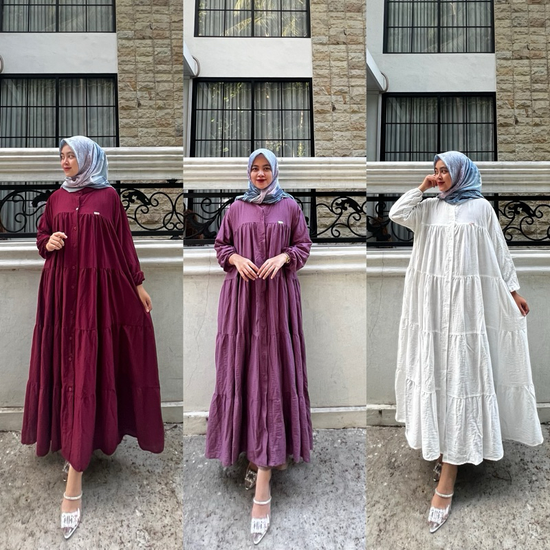 Jual Dress syakila gamis kancing midi dress kancing polos gamis muslim ...