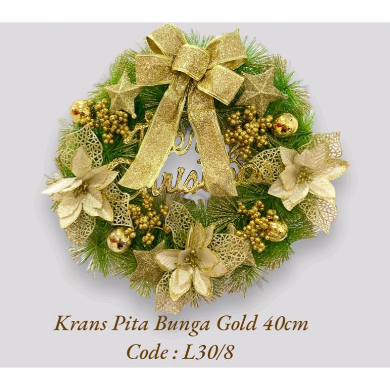 Jual Krans Natal Bunga Pita Gold 40cm L30/8 - Krans Natal - Krans Jarum ...
