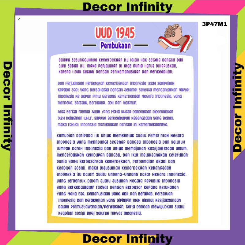 Jual Poster dinding UUD 1945 poster dinding sekolah edukasi belajar ...