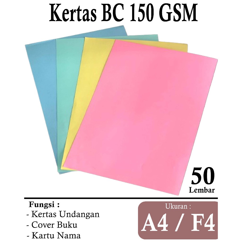 Jual KERTAS BC 150 GSM UKURAN A4 ( 21 X 29,7 CM ) F4 ( 21,5 X 33 CM ...