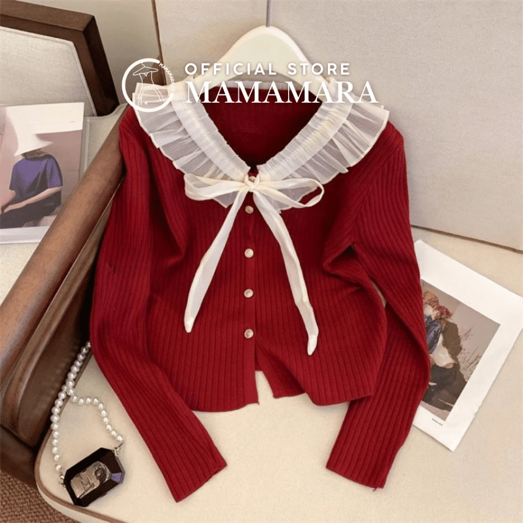 Jual MAMAMARA - Atasan Rajut Wanita Premium Leher Renda Pita Round Neck ...