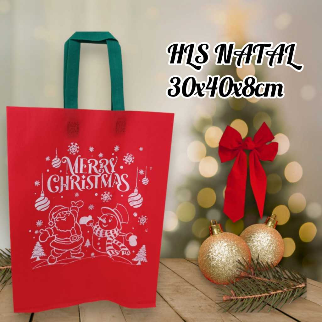Jual (LUSINAN) Tas Laminasi / Tas Kain Natal Merry Christmas / Tas ...