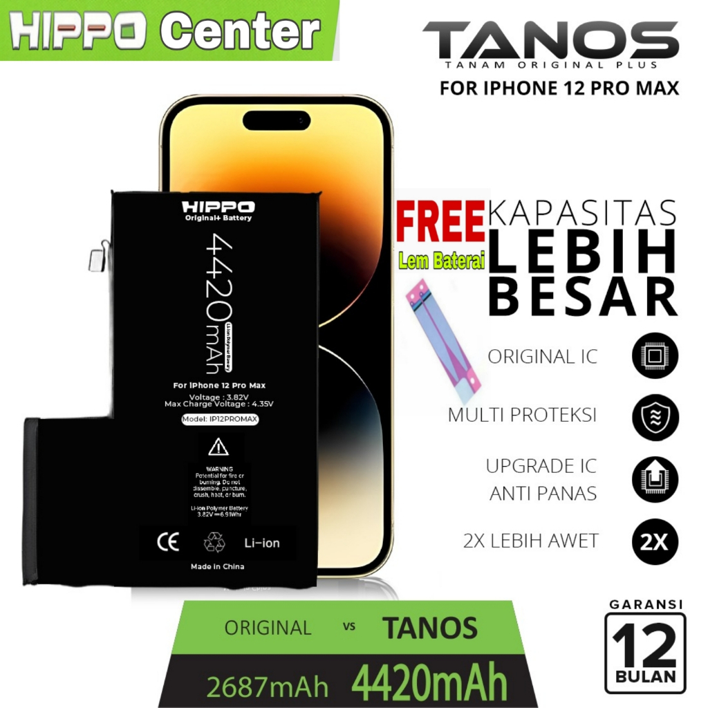 Jual Hippo Baterai iPhone 12 PROMAX Battery Hippo Tanos iPhone 12 PRO MAX Double Power | Shopee ...