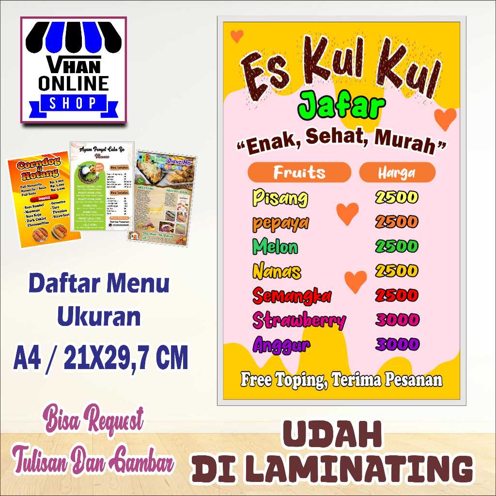 Jual Cetak Poster Daftar Menu Jualan Es Kul Kul Keren bb | Shopee Indonesia