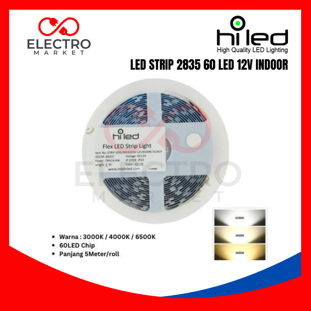 Jual HILED Lampu LED Strip 2835 60LED DC 12V Indoor 3000K 4000K 6500K ...