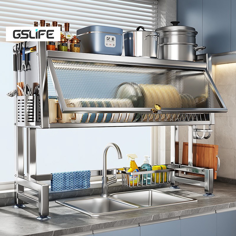 Jual GSLIFE Rak Piring Wastafel Stainless Steel Rak Piring Tertutup ...