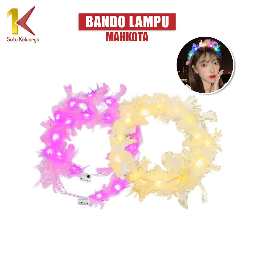 Jual Satu Keluarga Bando Mahkota Bulu dengan Lampu LED Wanita C1153 ...