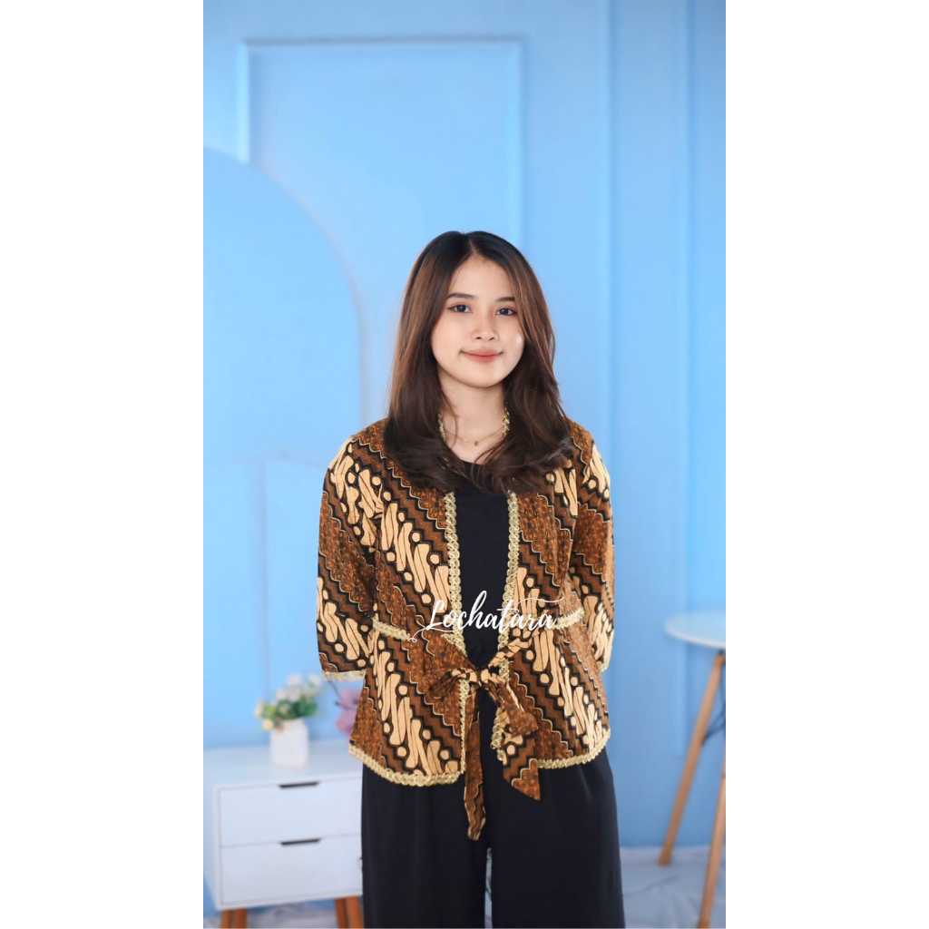 Jual Outer Balero Batik Warna Kuning Coklat Rumbai | Shopee Indonesia