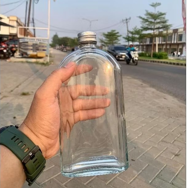 Jual BOTOL KACA GEPENG/PIPIH 500ML | FLAT GLASS BOTTLE | COFFE | JUICE ...