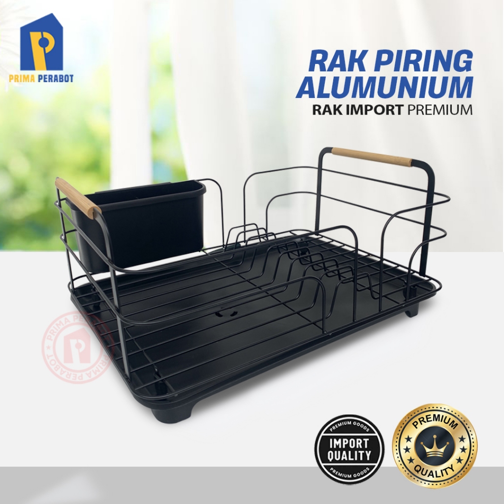 Jual Rak Piring Besi Hitam Gagang Kayu Rak Pengering Piring Premium ...