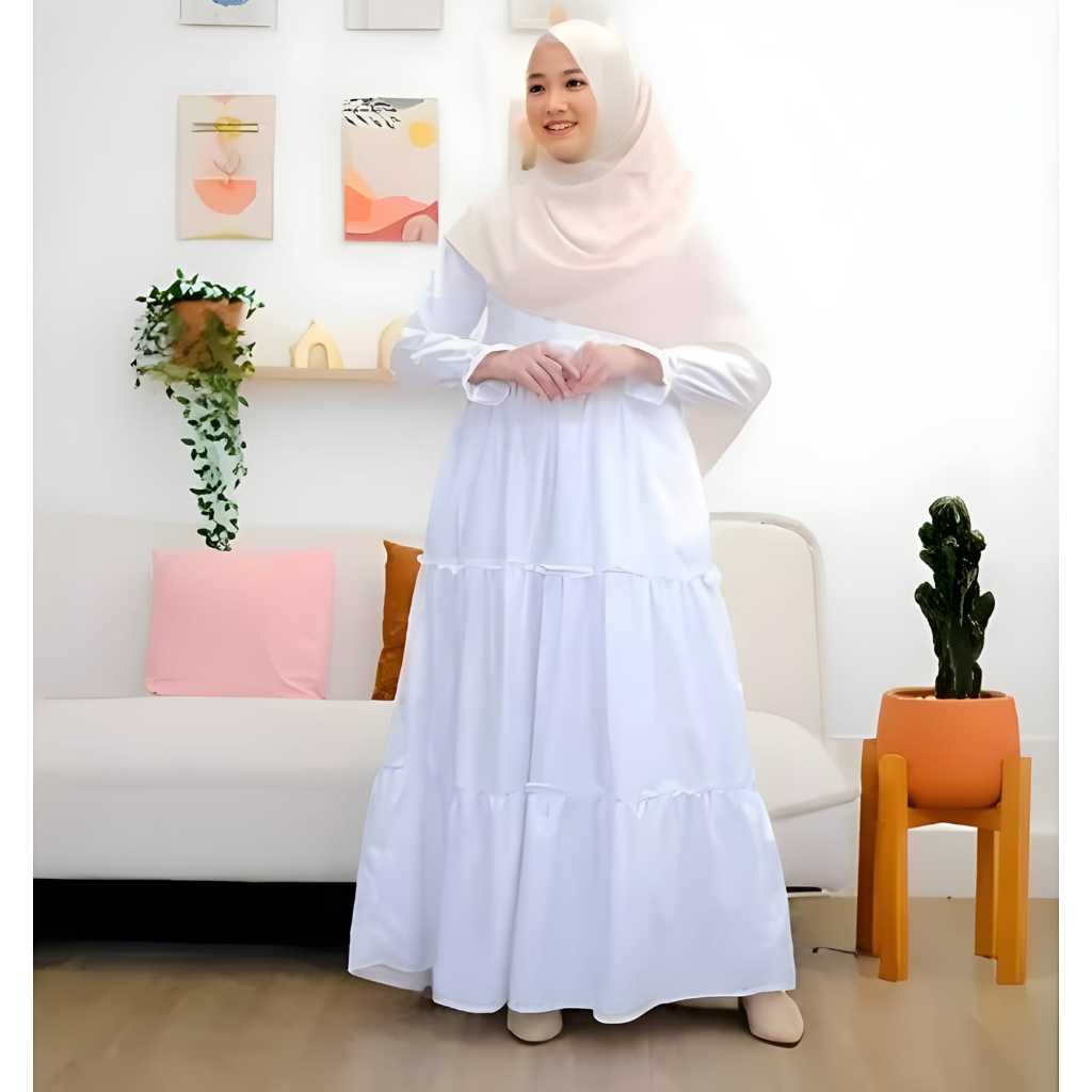 Jual Gamis Polos Simpel Elegan Terbaru 2025 Putih Bersih Wanita ...