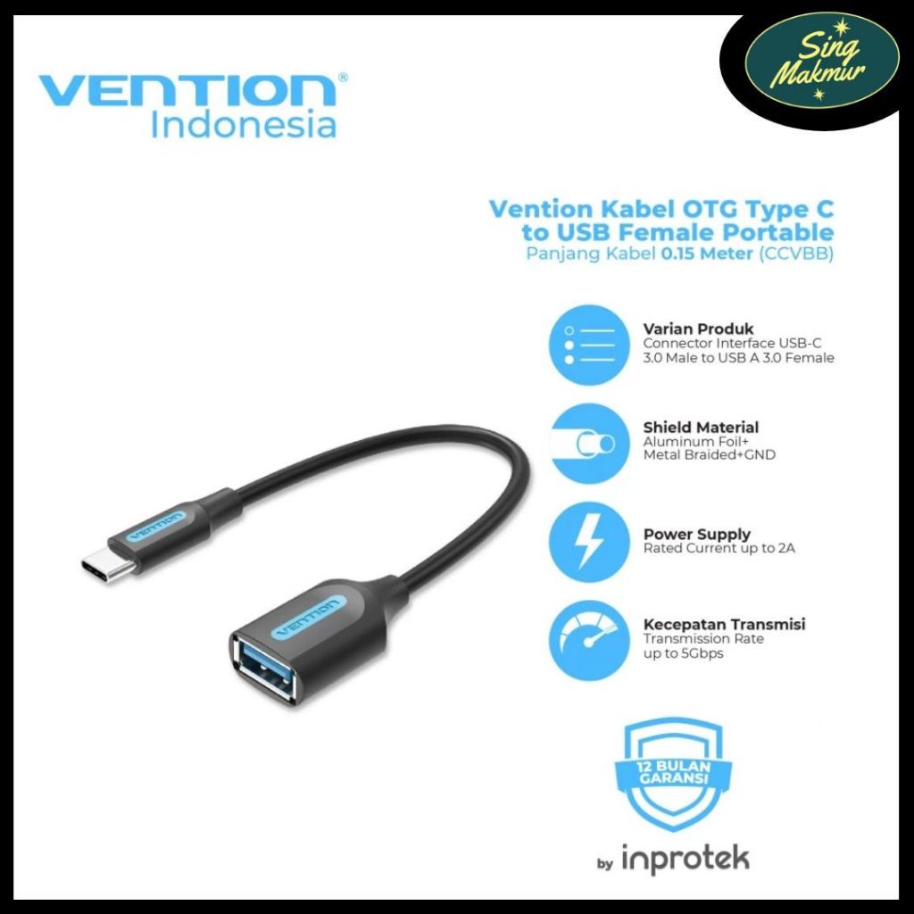 Jual OTG Vention Kabel OTG Type C to USB Female Portable OTG TYPE C TO ...