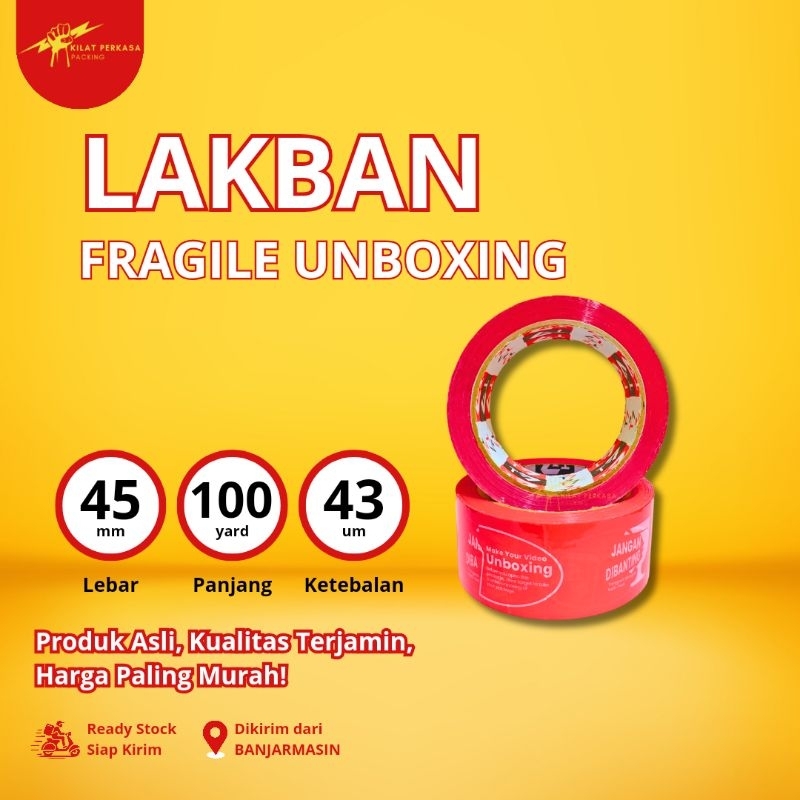 Jual LAKBAN FRAGILE UNBOXING 45 MM x 100 YARD 43 MICRON TEBAL & LEM ...